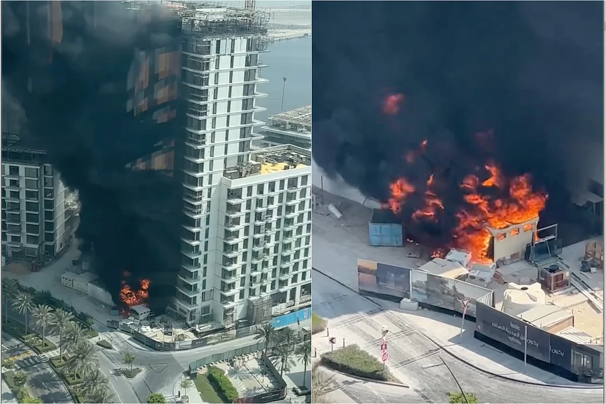 Video: Fire breaks out on construction site at Dubai Creek Harbour ...