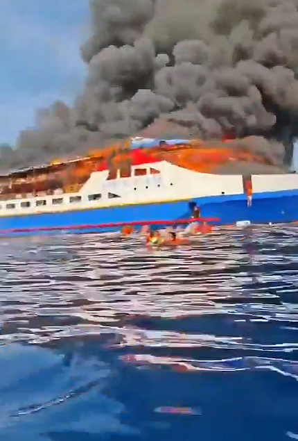 Video: Passengers jump overboard as ferry catches fire in Indonesia; at ...