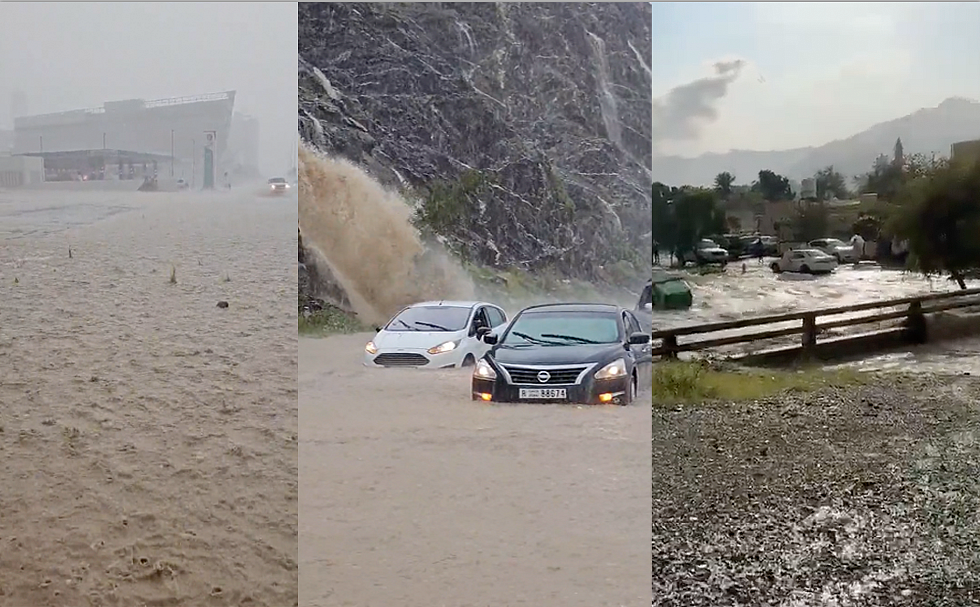 Watch: Heavy rains cause floods, waterfall in UAE; rock-sized hail ...