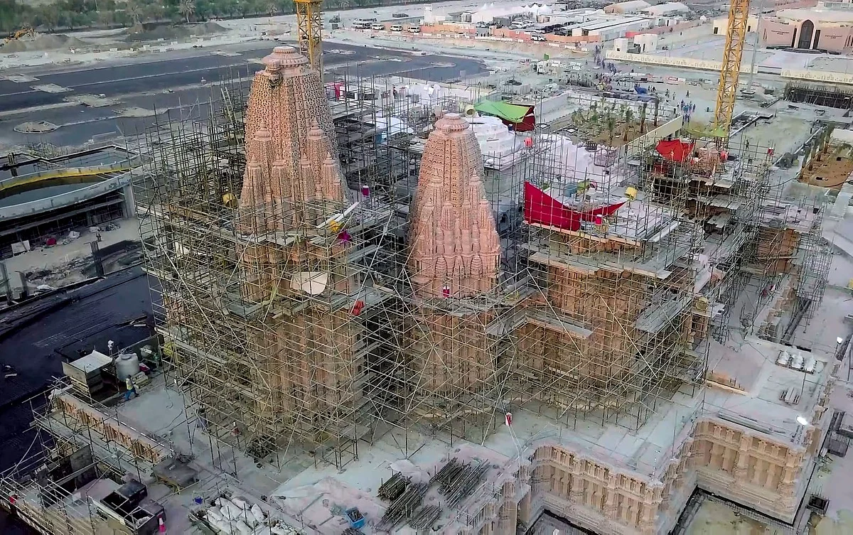 Look: Spires of traditional Hindu stone temple rise in Abu Dhabi ...