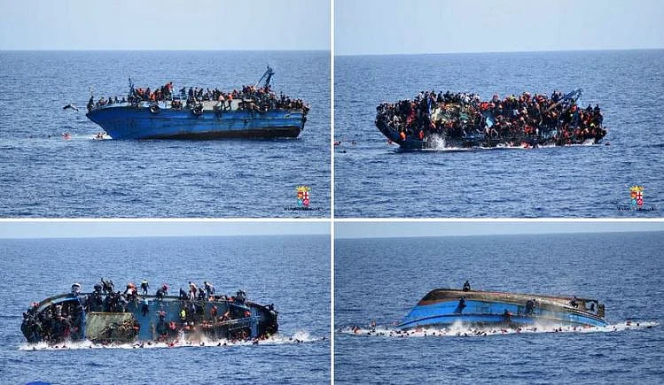Striking pictures capture moment of migrant shipwreck off Libya