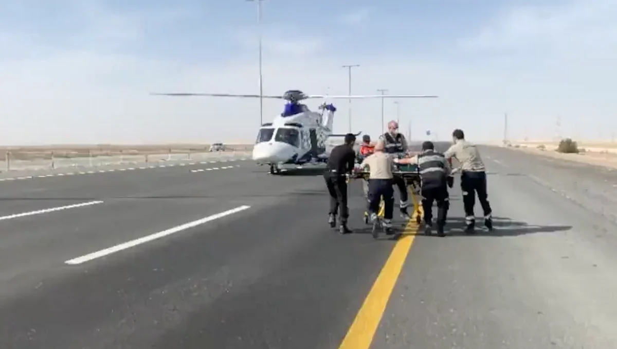 Watch: Abu Dhabi Police helicopter lands in middle of road, rescues ...