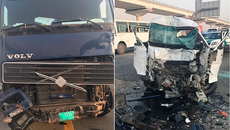 Photos: Three injured in multiple vehicle pile-up in Dubai | Khaleej Times